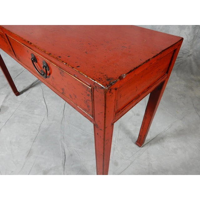 Antique Tibetan Red Lacquer 2 Drawer Console Desk Table | Chairish