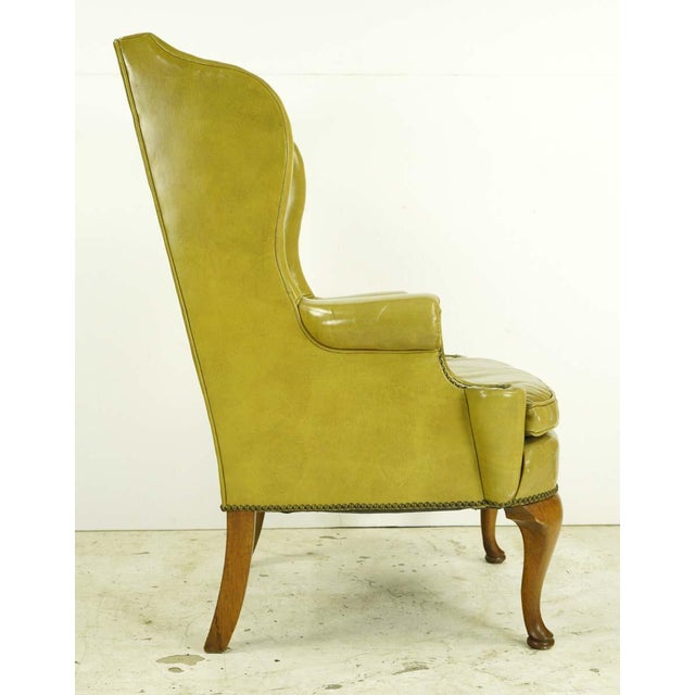 Mid Century Studded Yellow Leather Wingback Arm Chair | Chairish