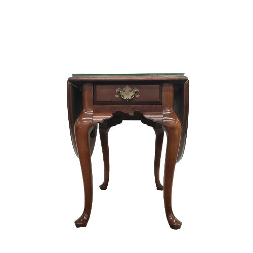 Mid 20th Century Bassett Wooden End Table Drop Leaf Sides Drawers