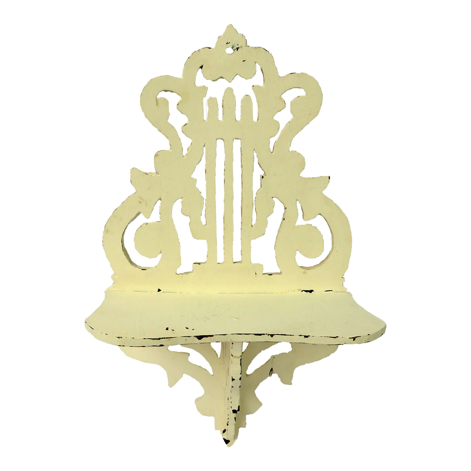 Gustavian / Shabby Chic Style Chippy White Wood Wall Shelf | Chairish
