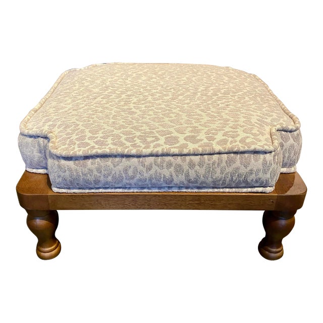 Low Footstool With Gray Leopard Print Upholstery | Chairish