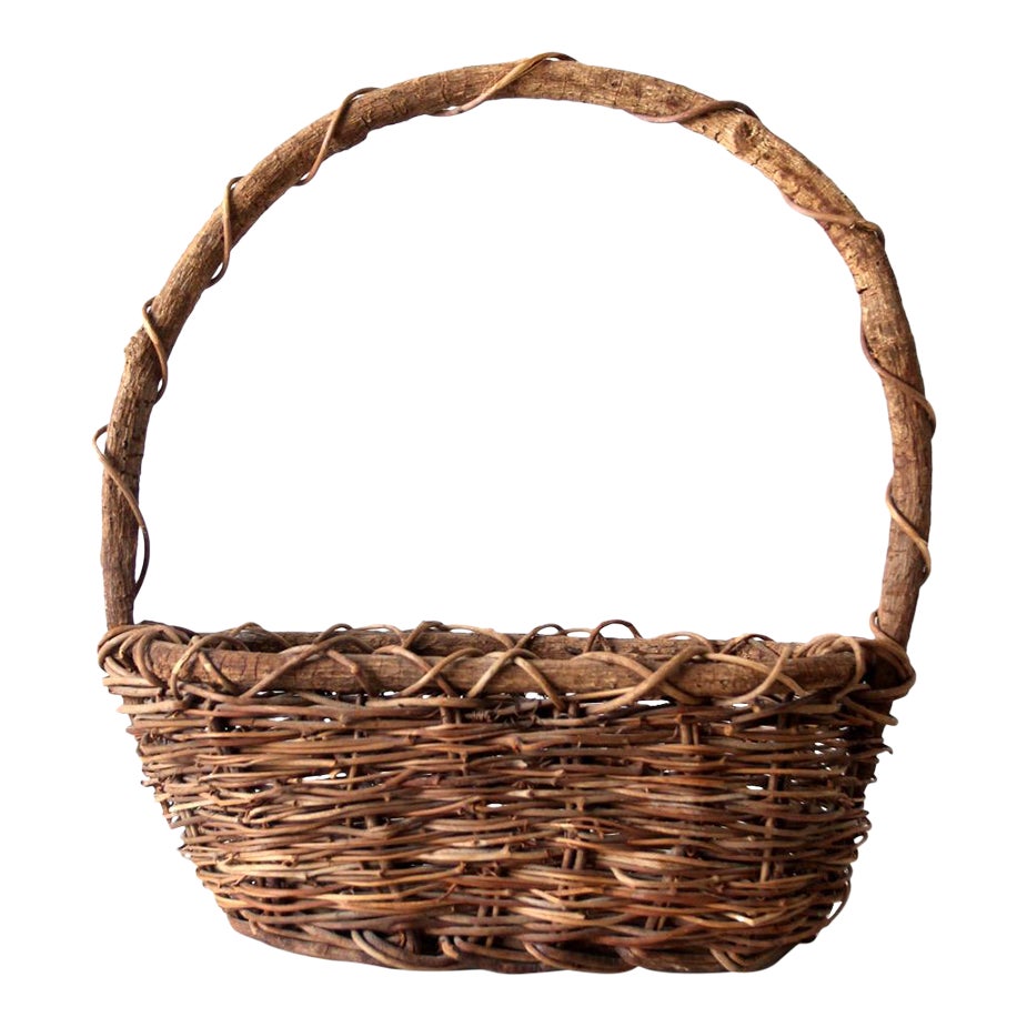 Vintage Rustic Twig Basket | Chairish