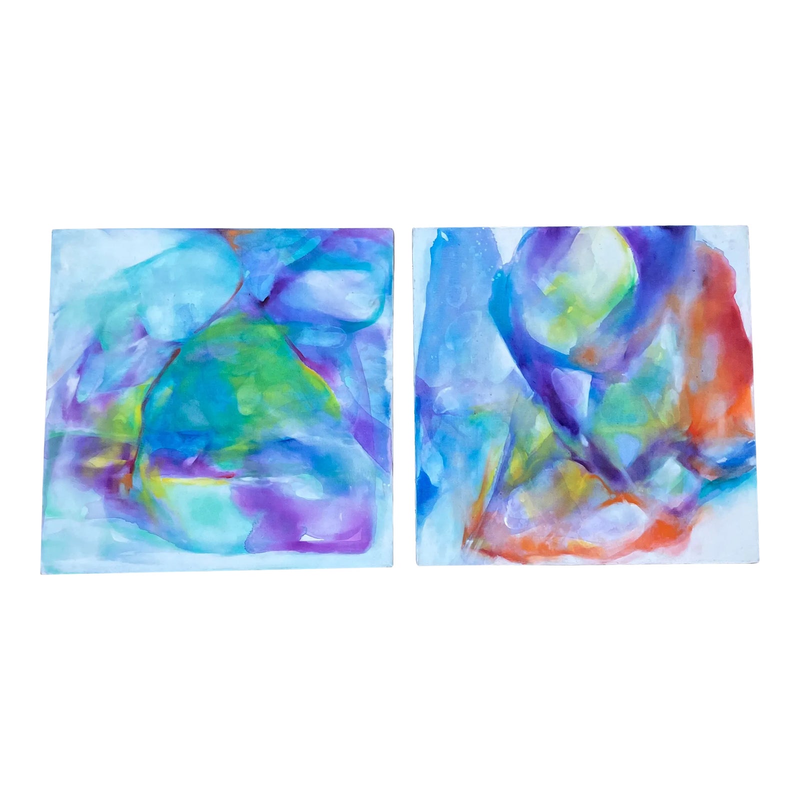 1980’s 2 Original 24x24 Abstract Paintings-A Pair | Chairish