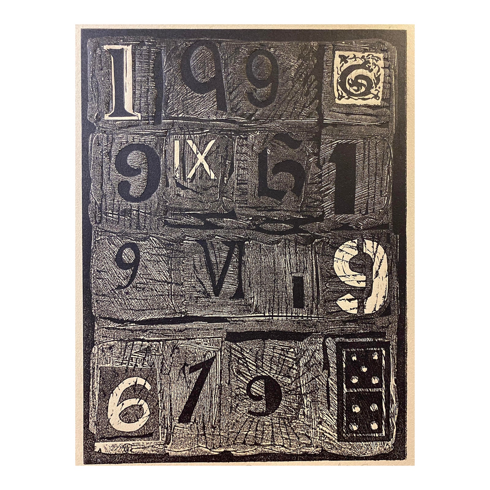 1996 Shuffling Numbers Linocut by Crumbley | Chairish