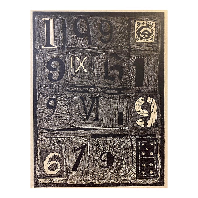 1996 Shuffling Numbers Linocut by Crumbley | Chairish