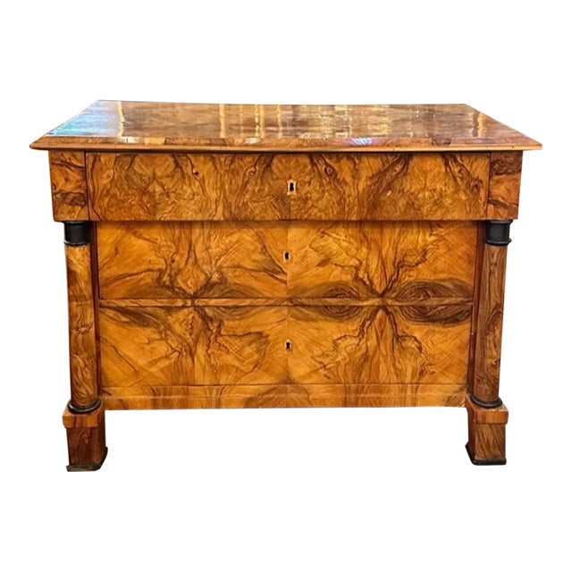 19th Century German Burl Walnut Biedermeier Commode | Chairish