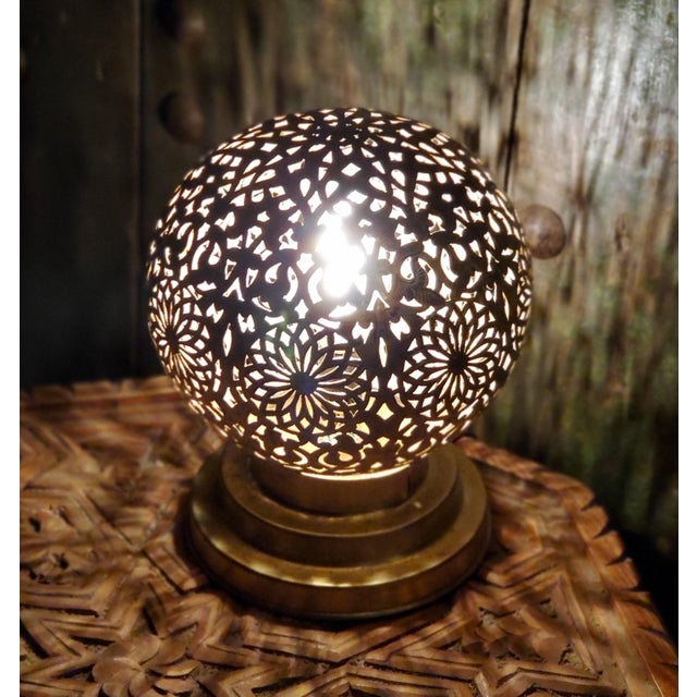 Contemporary Ball Shape Moroccan Copper Table Lamp in Brass Finish ...