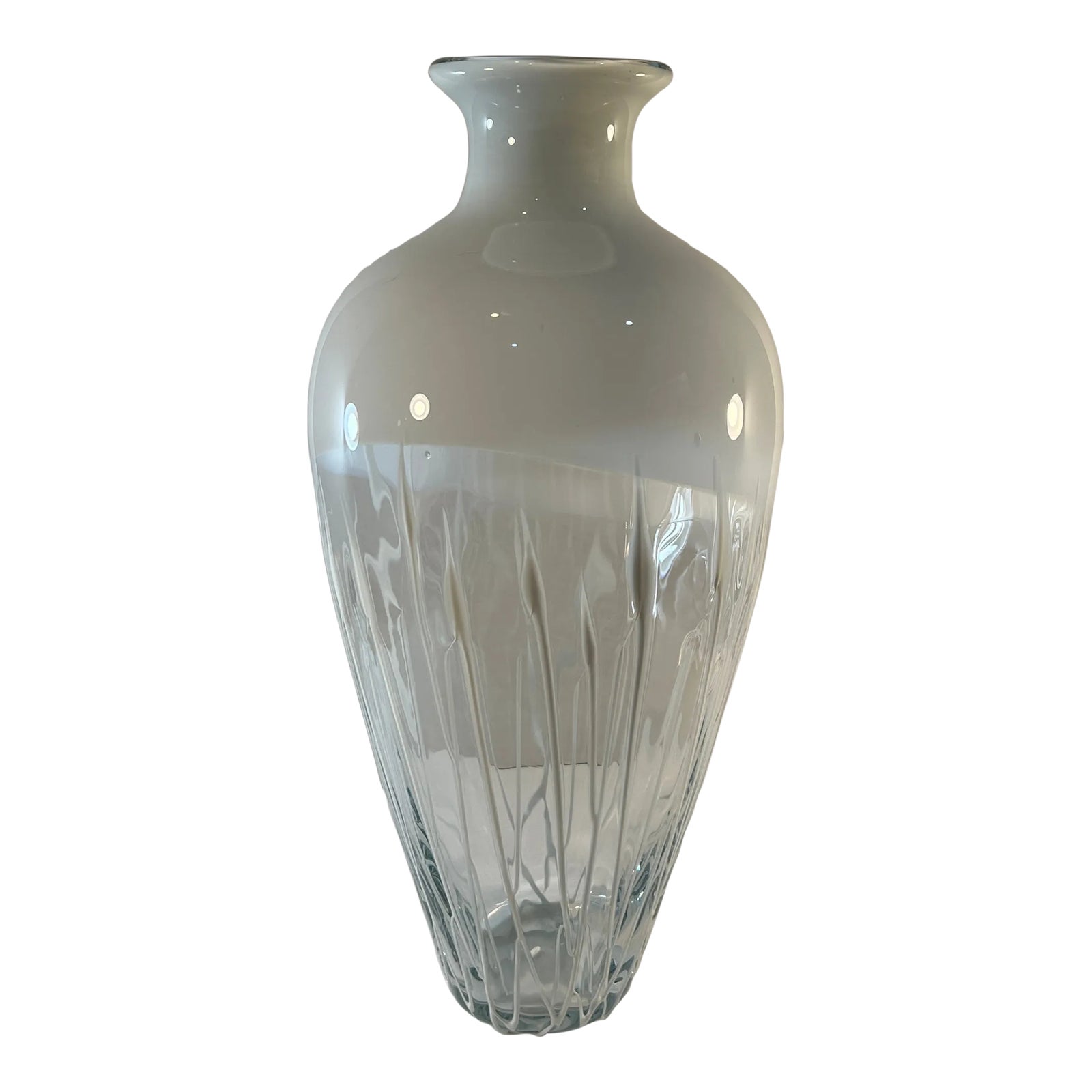 Art Glass White Clear Vase | Chairish