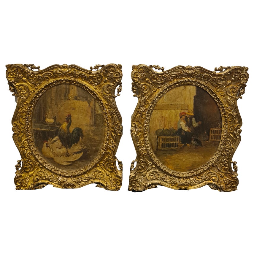 Scenes of Peasant Life, Late 19th Century, Oil Paintings, Set of 2 ...