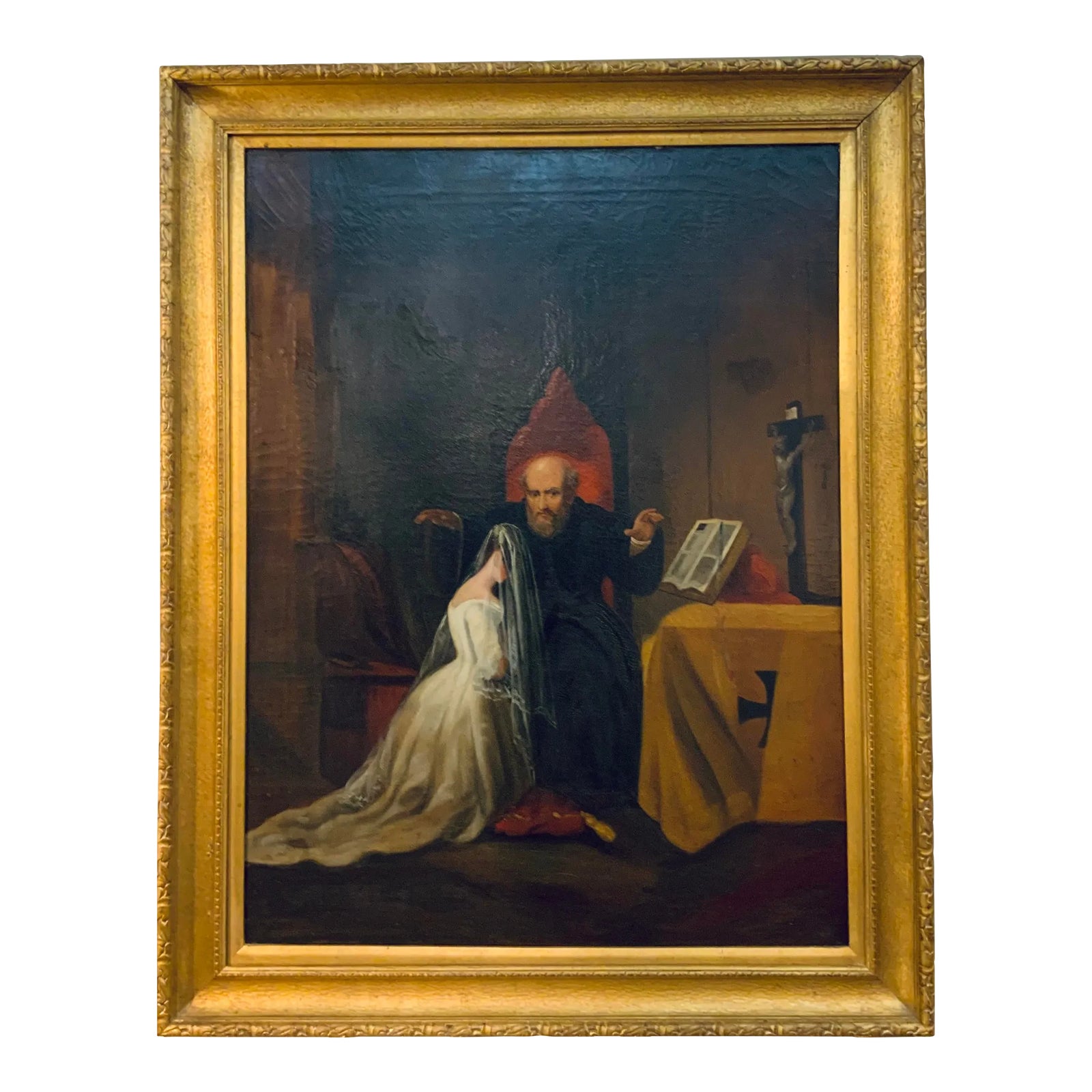 Antique Italian Rococo Priest Blessing Oil Painting | Chairish