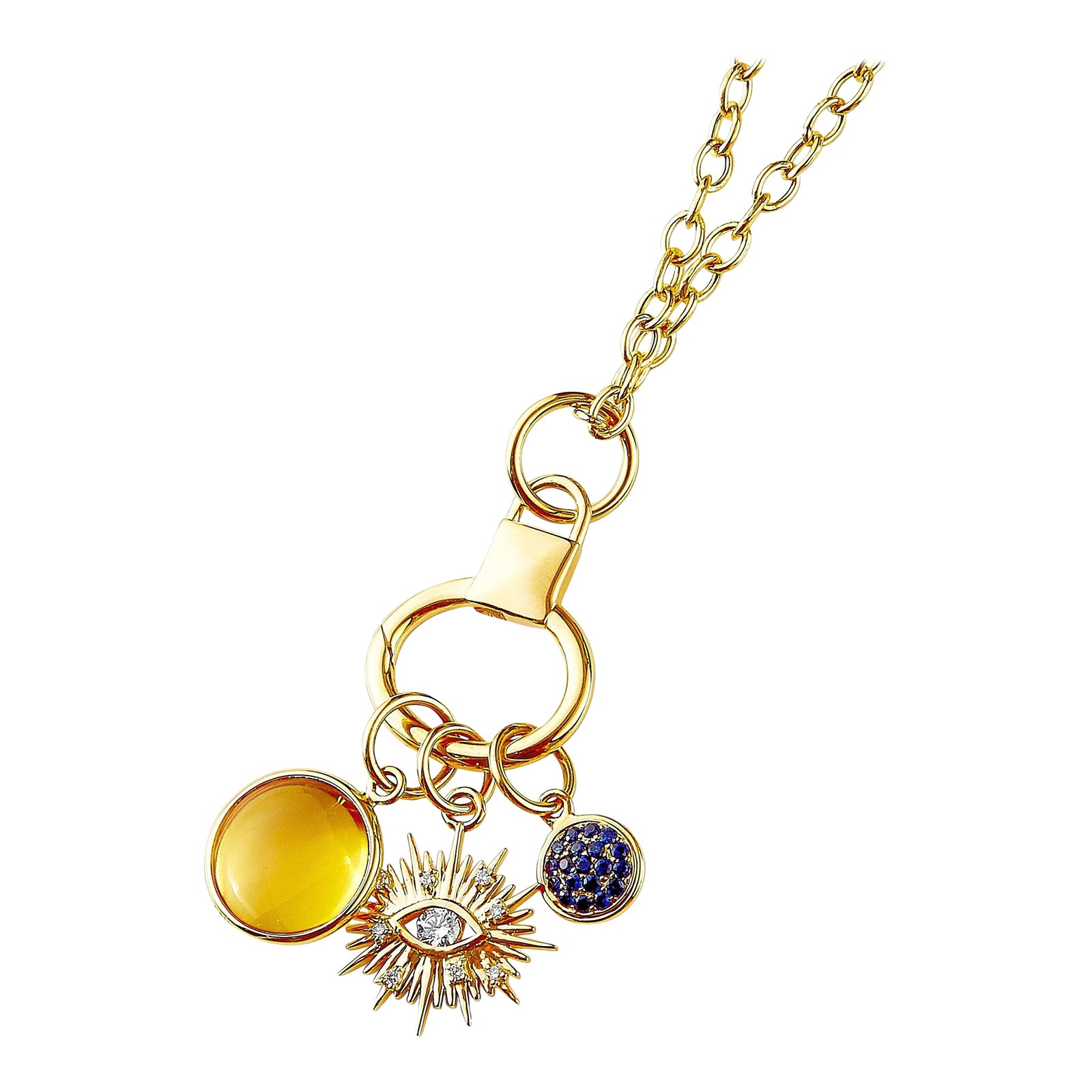 Syna Yellow Gold Three Charms Evil Eye Necklace with Gemstones and ...