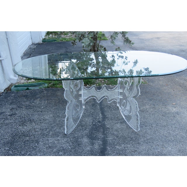 Butterfly Lucite Base Glass Top Dining Table and Four Chairs | Chairish