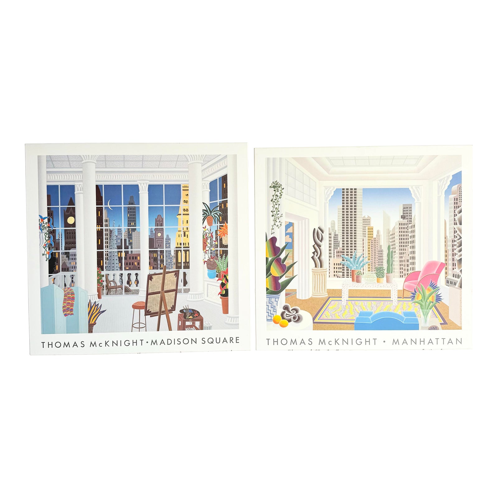 Vintage Thomas McKnight Madison Square and Manhattan Prints on Wood ...