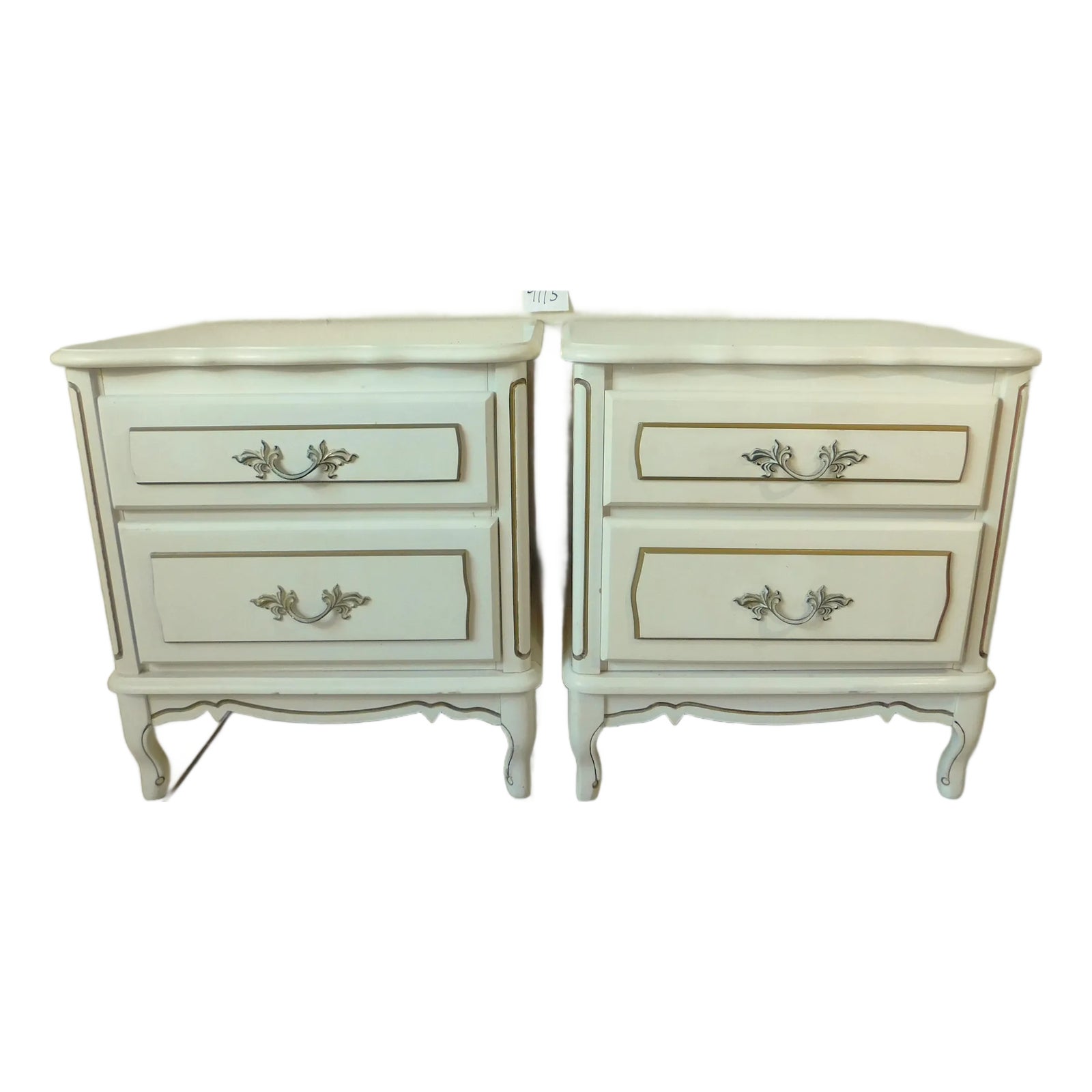 Pair Vintage French Provincial Ivory & Gold Wood Nightstands | Chairish