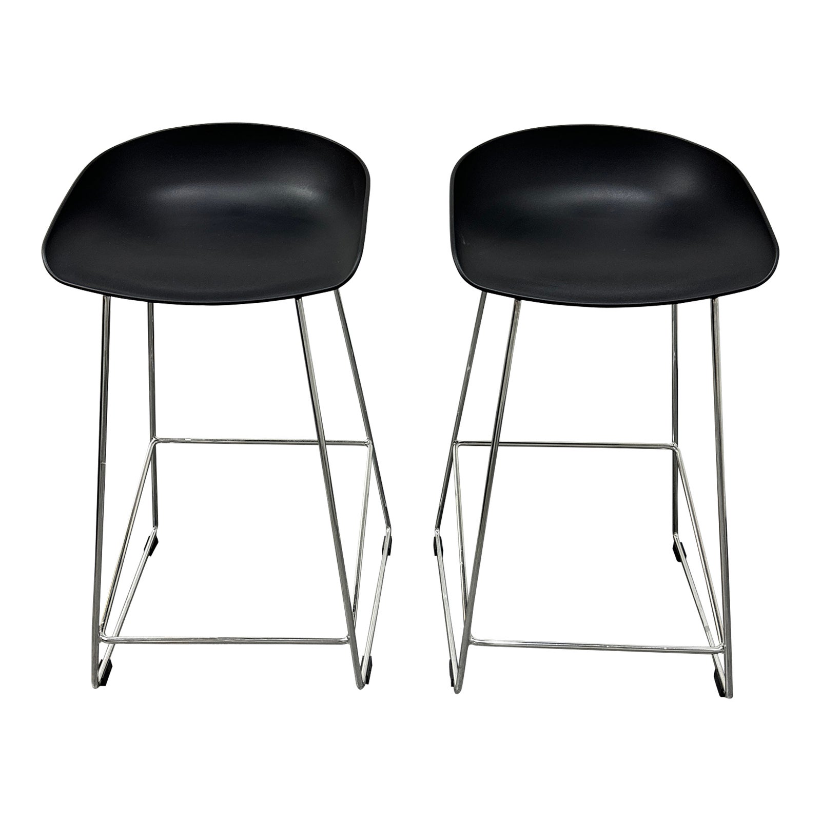 Modern Style Molded Plastic Black Scoop Counter Stools, a Pair | Chairish