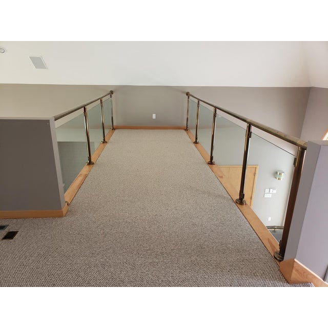 1980s Floating Glass Panels With Brass Handrails and Floor Mounts - Set ...