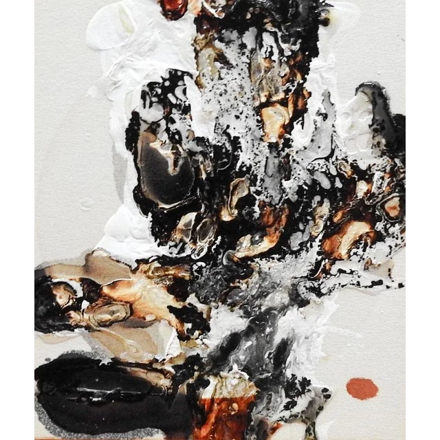 Mid Century Small Abstract in Neutrals Mixed Media Painting | Chairish