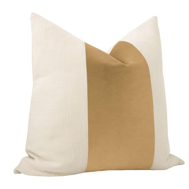 22" Camel Italian Velvet Panel & Linen Pillows - a Pair | Chairish