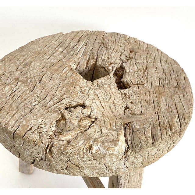 Antique Rustic Wood Wheel Side Table | Chairish