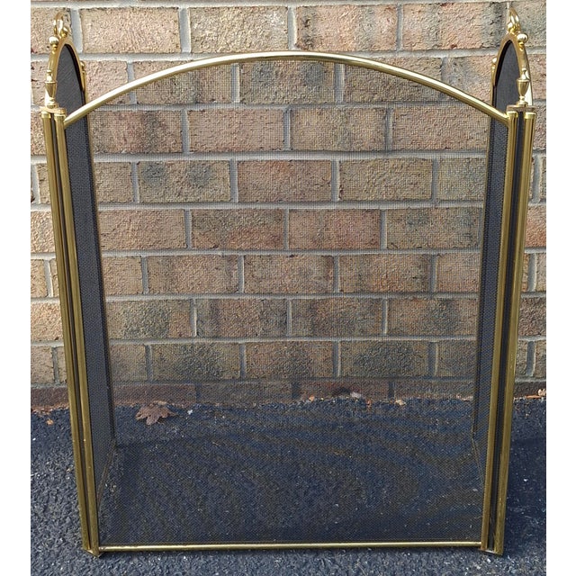 Arts and Crafts Style Wire Mesh and Brass Trifold Fire Screen | Chairish