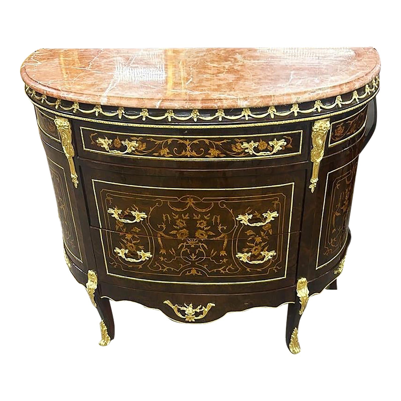 French Style Copper Commode With Gold Details and Marble Topped | Chairish