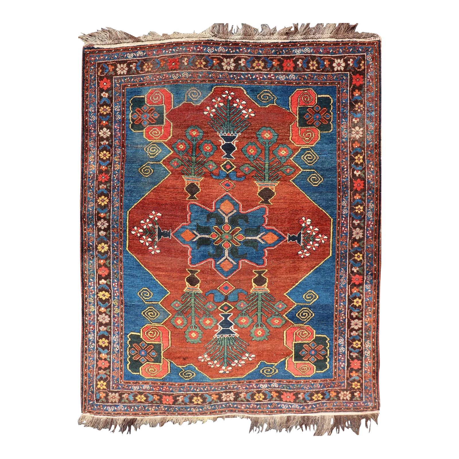 Antique n.w. Persian Rug With Geometrics in Terracotta Red, Royal Blue ...