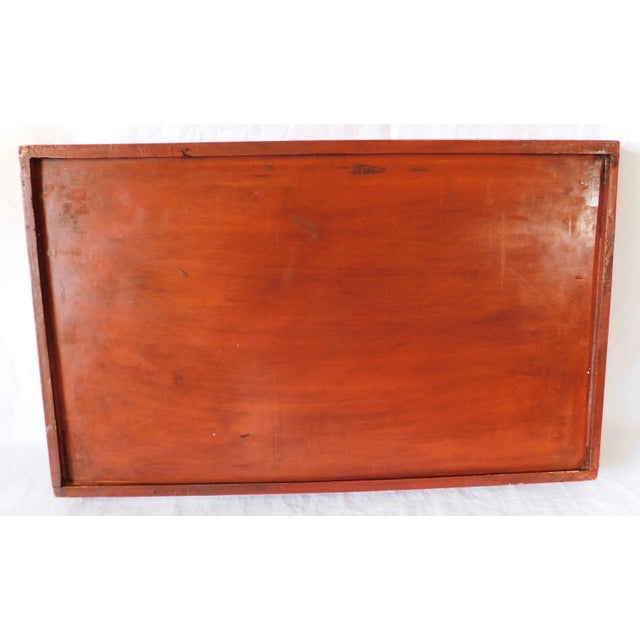 Large Vintage Hand Painted Red & Black Wooden Serving Tray With Handles ...