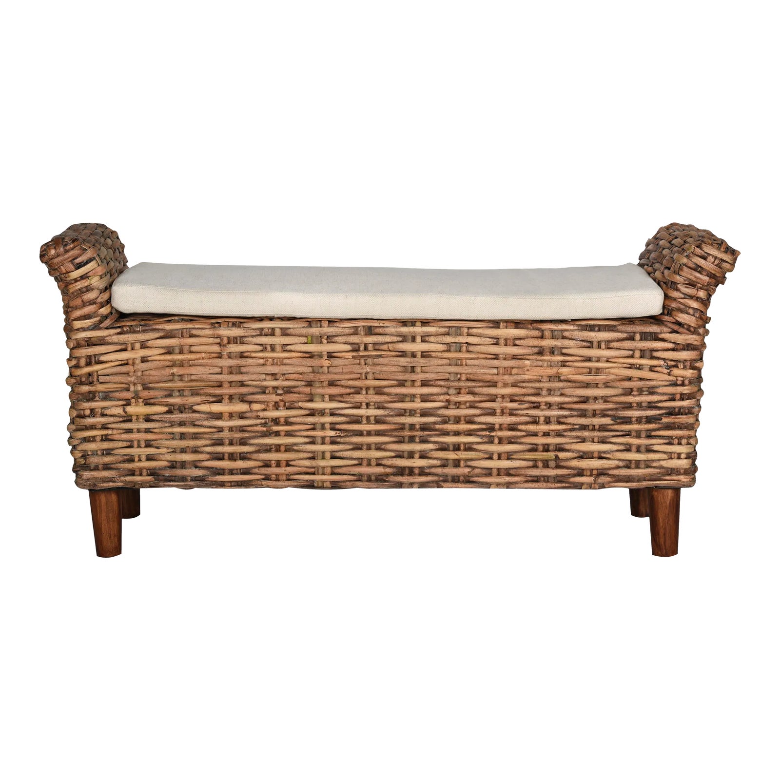 Rattan Bench in Brown & Eggshell | Chairish