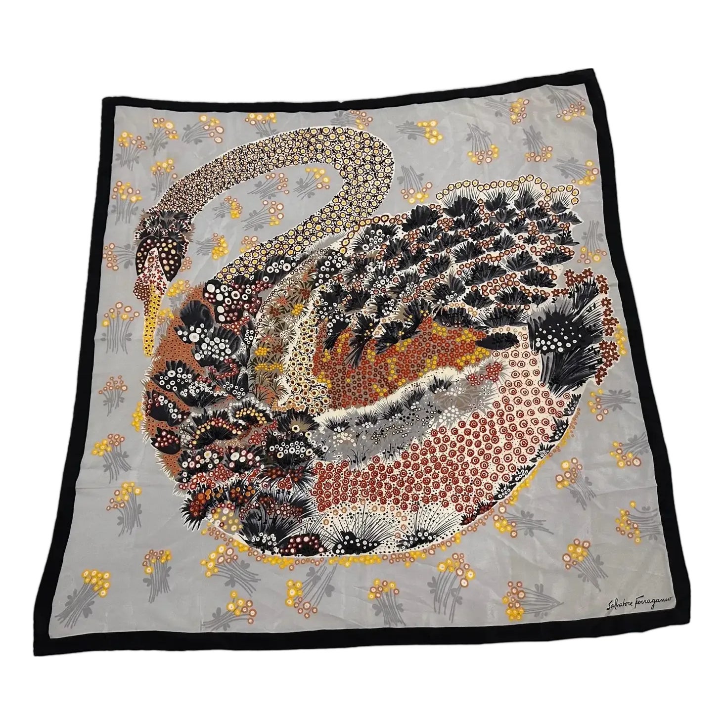 1980s Swan Motif Silk Carrè Scarf by Ferragamo | Chairish