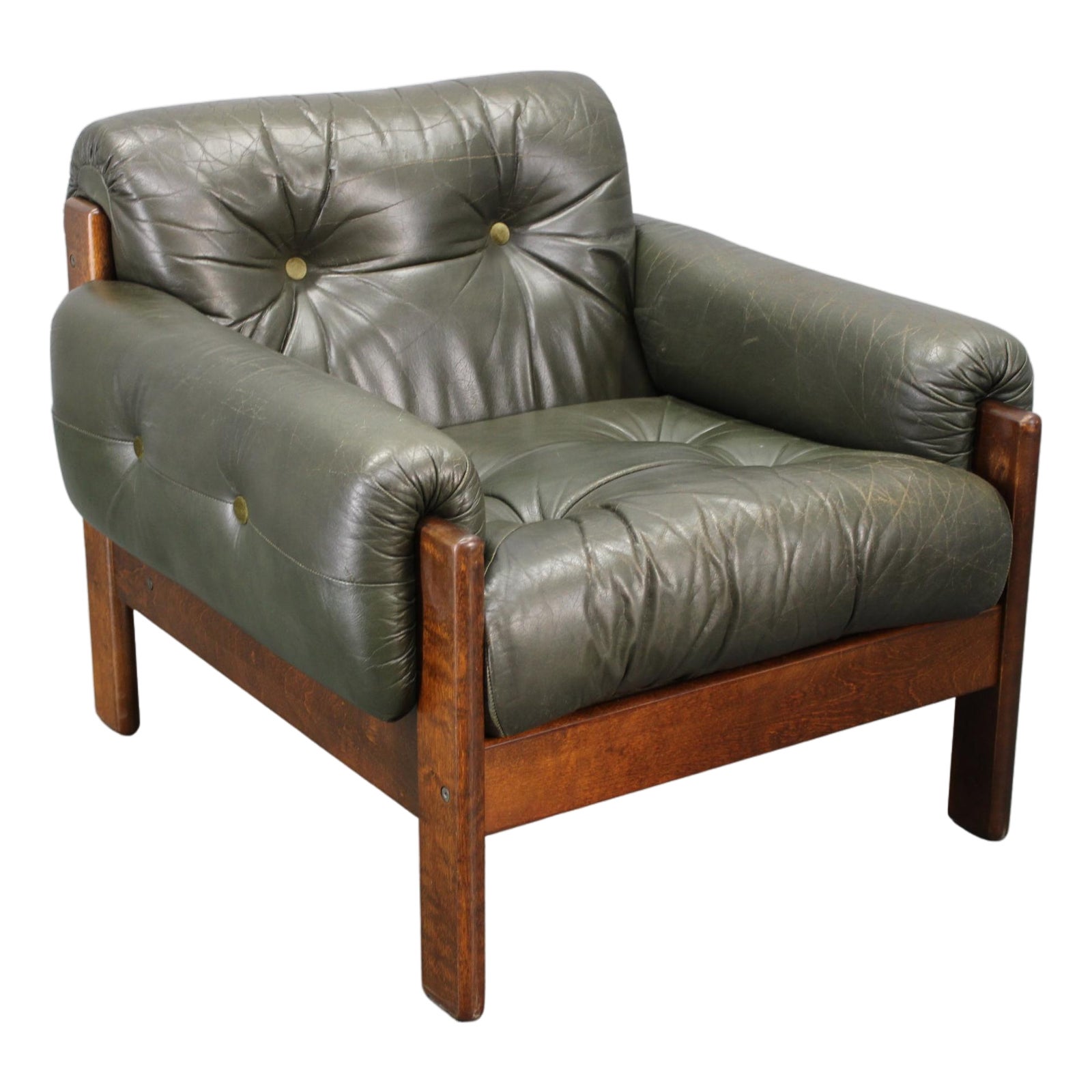 Mid-Century Modern Green Leather Chair, Czechoslovakia, 1970s | Chairish