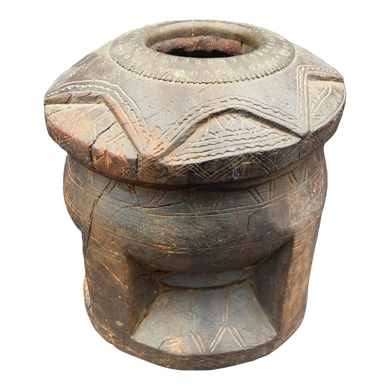 19th Century Antique Middle Eastern Bedouin Mihbaj Wood Mortar | Chairish