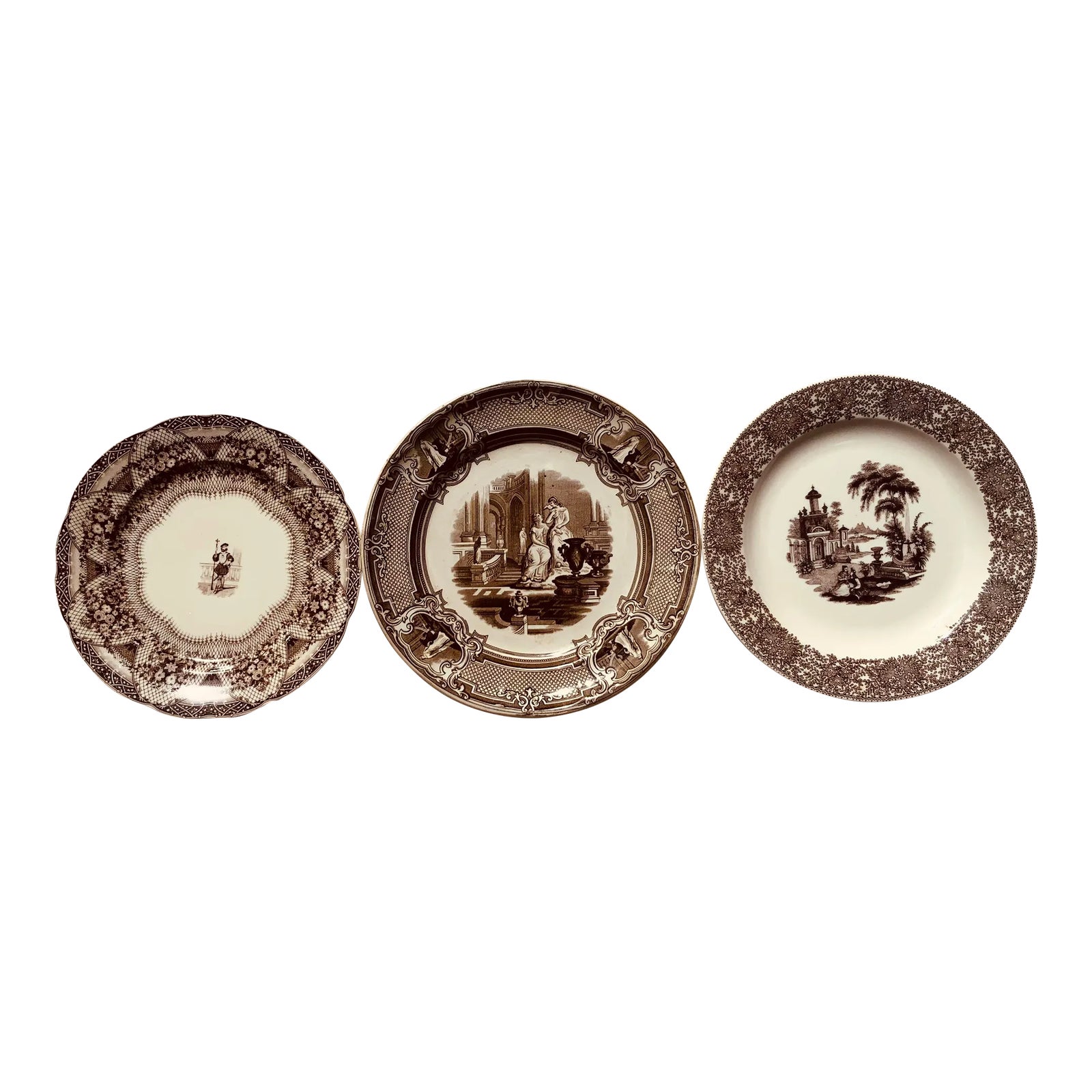 Circa 1850 English Stoneware Plates - Set of 3 | Chairish