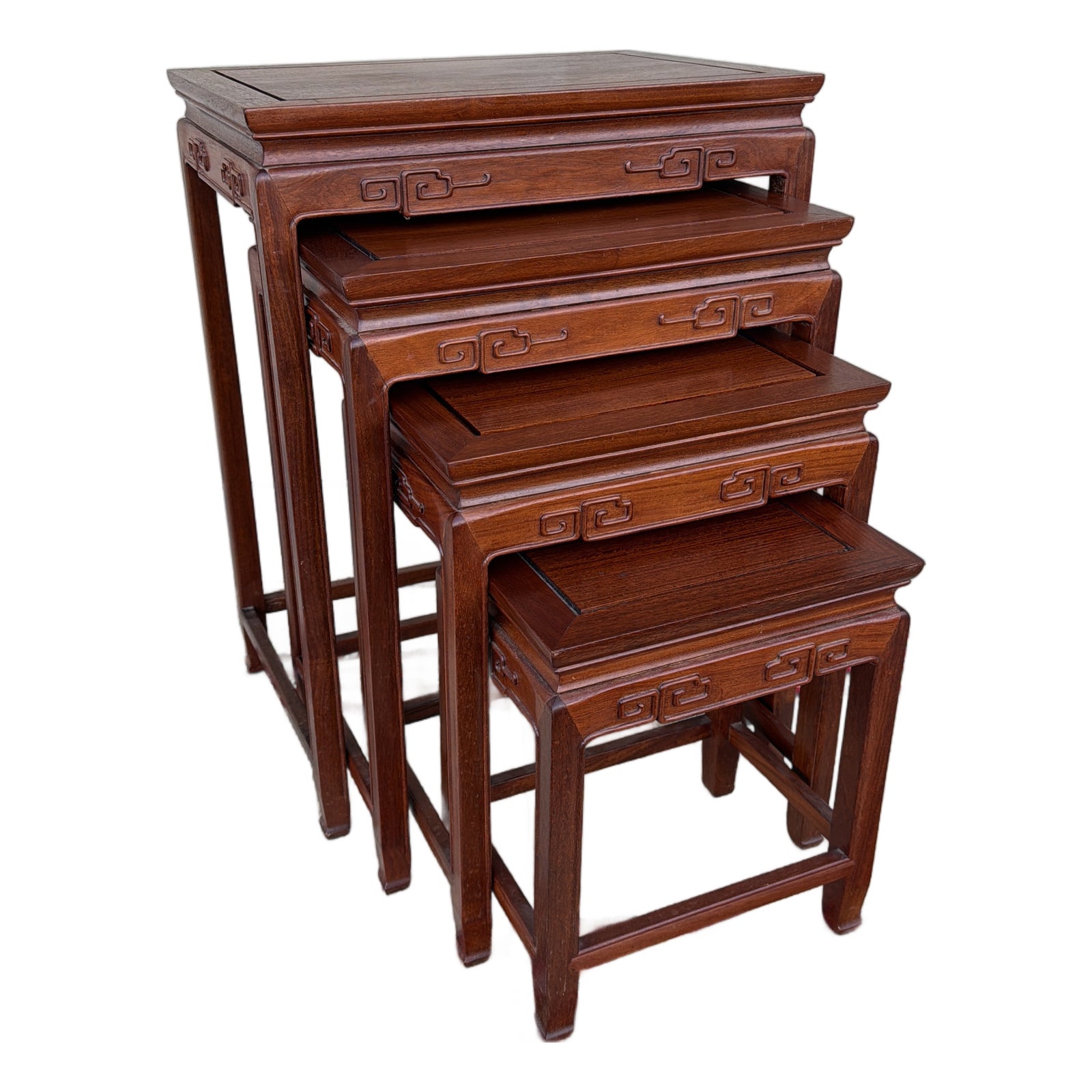 A Very Nice Set of 4 Vintage Chinoiserie Mahogany Nesting Tables, Circa ...