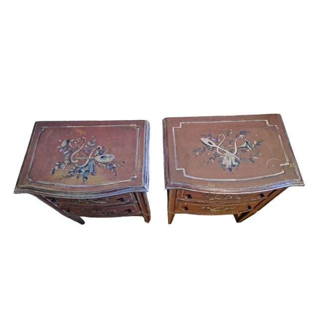 Pair of Italian Neoclassical Style Hand Painted Night Stands | Chairish