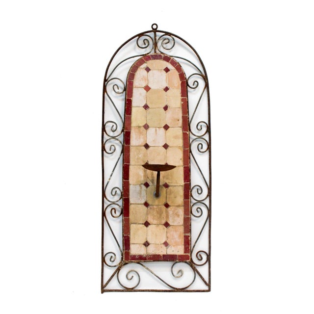 Terracotta Tile Wall Sconce With Candle Cup Red Accents | Chairish