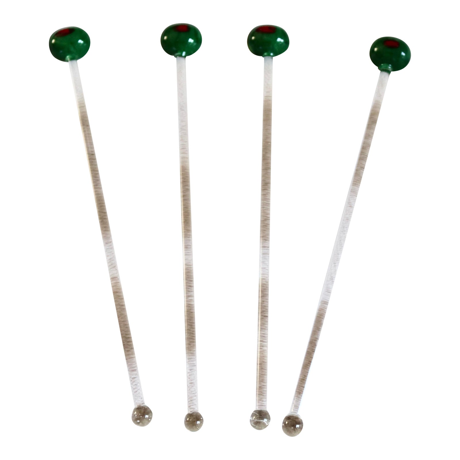 Blown Glass Olive Cocktail Martini Stirrers- Set of 4 | Chairish