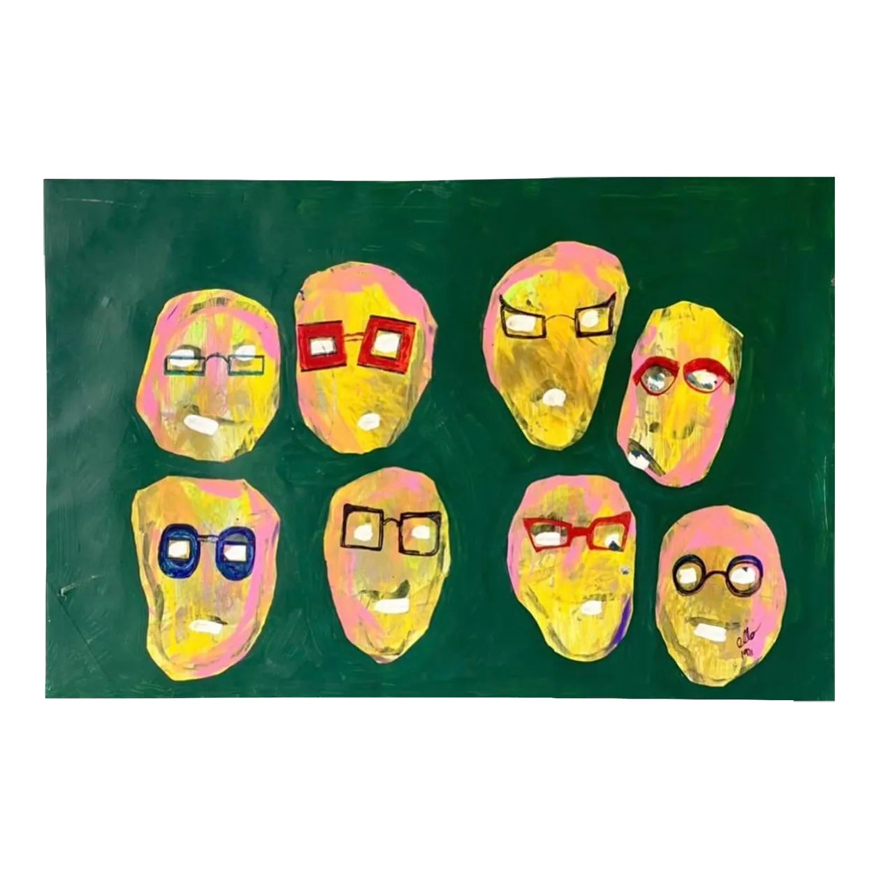 Vintage Oil Painting of Faces Signed Olin 1971 | Chairish