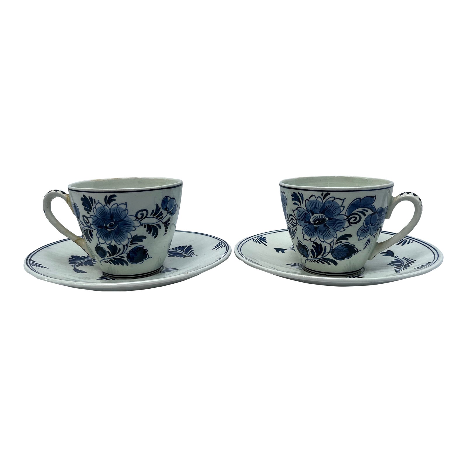 Dutch Delft Teacups and Saucers a Pair | Chairish