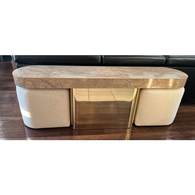 1970s Milo Baughman Design Style Long Console Table With Ottoman - Set ...