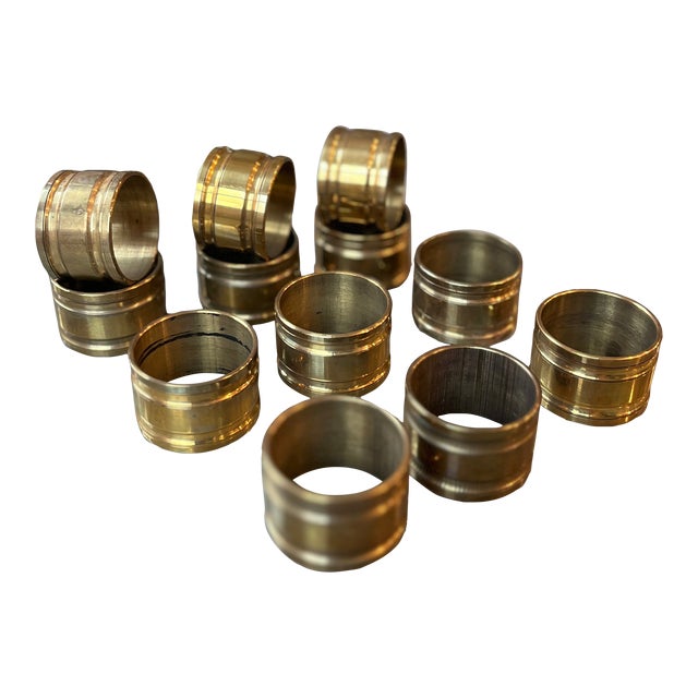 Set of 12 Late 20th Century Unlacquered Brass Napkin Rings | Chairish