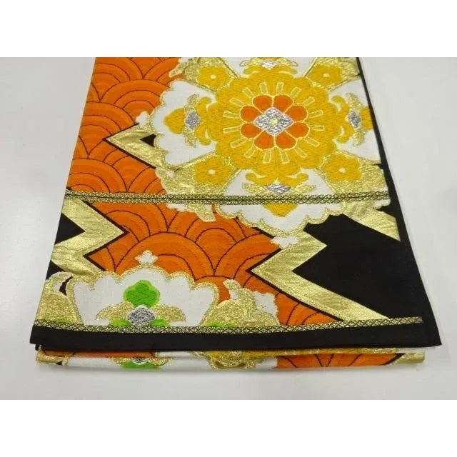 Midcentury 50s Japanese Silk Obi Handmade Antique Black Red Yellow ...