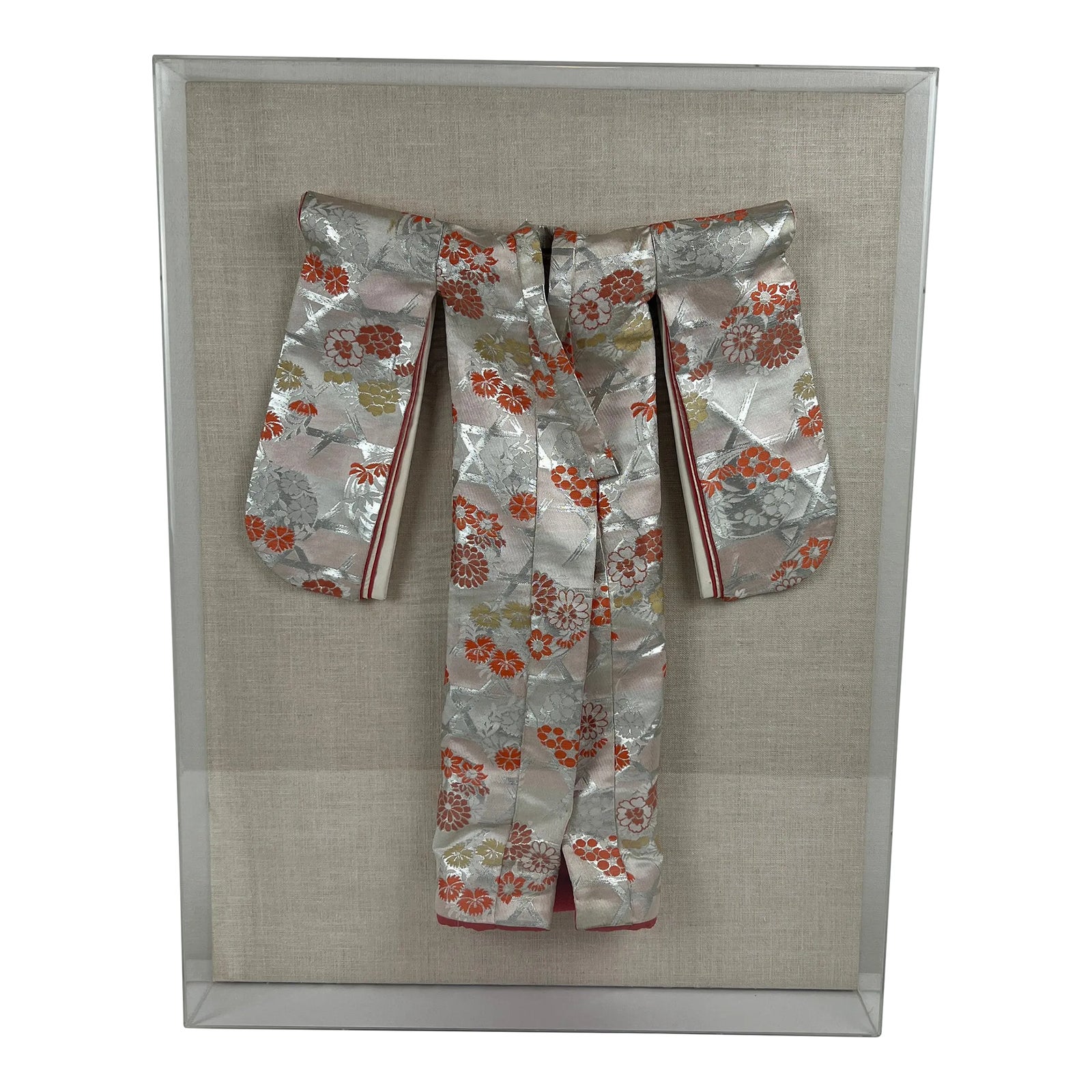 Mid 20th Century Miniature Japanese Silk Kimono in Shadowbox | Chairish