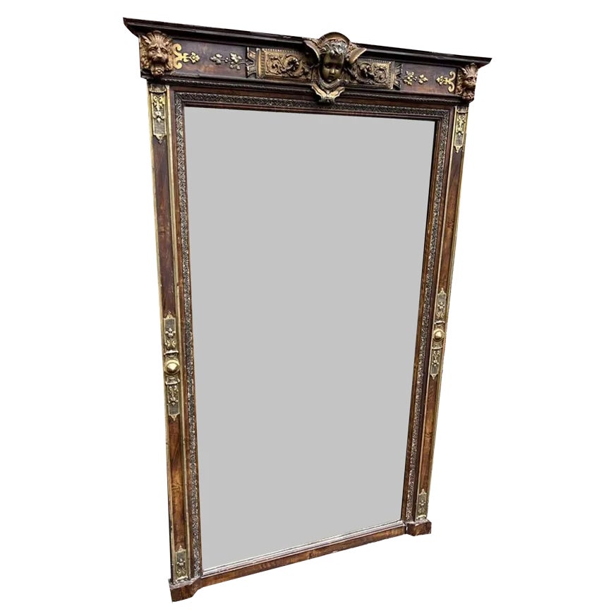 Large Antique French Gilt & Painted Mirror, 19th Century | Chairish