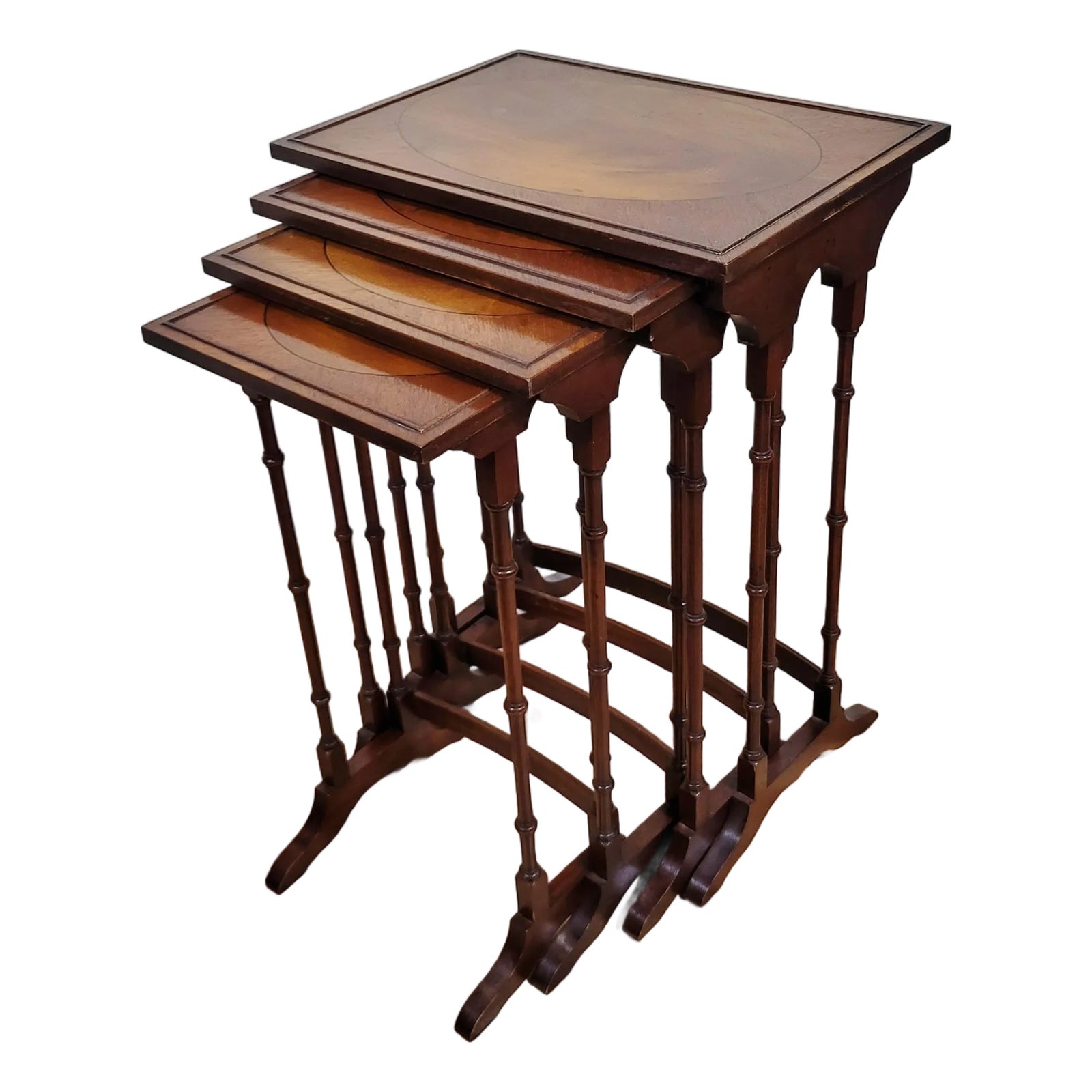 Set of Four English Mahogany Regency Style Bamboo Carved Nesting Tables ...