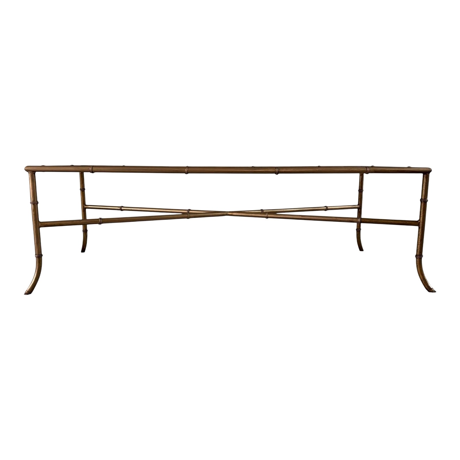 Vintage Hollywood Regency Style Gilt Faux Bamboo And Glass Coffee Table