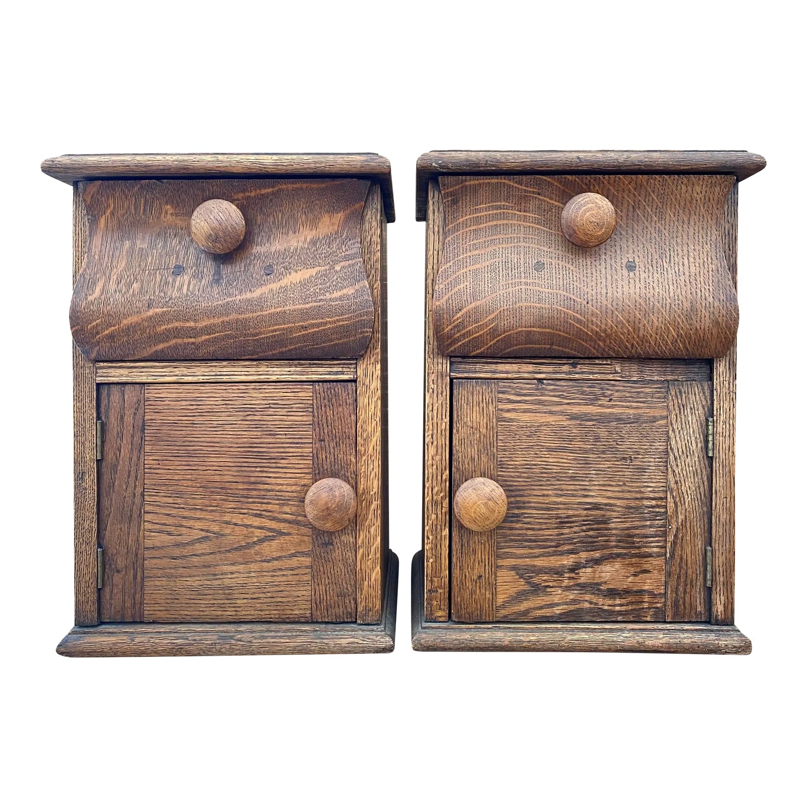 Antiquarian 1940s Pair of Small Tiger Oak Cabinets | Chairish