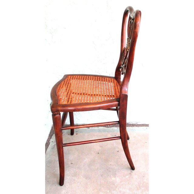 1990s Vintage Theodore Alexander Crown Lattice Back Cane Seat Wood Side ...