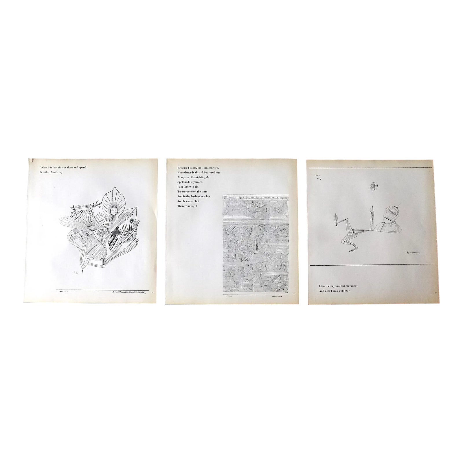 Vintage Mid 20th C. Abstract Black & White Paul Klee Lithographs - Set ...
