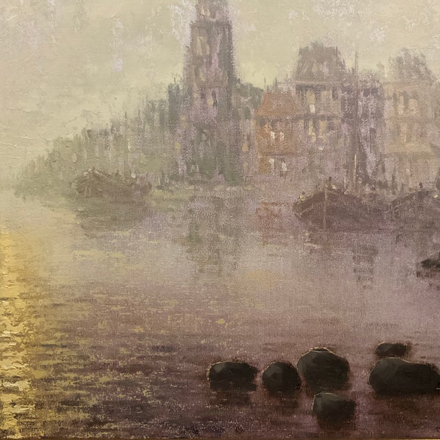 Vintage Impressionist Oil on Canvas "Harbor Scene at Night" by Roelof ...