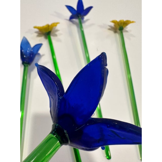 Mid 20th Century Hand Blown Art Glass Flowers - Set of 8 | Chairish